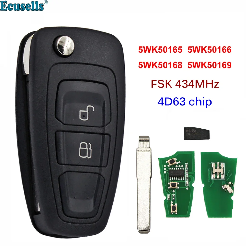 Flip-Remote-Key-2-Button-FSK-434MHz-4D63-Chip-for-Ford-Ranger-2011-2015 ...