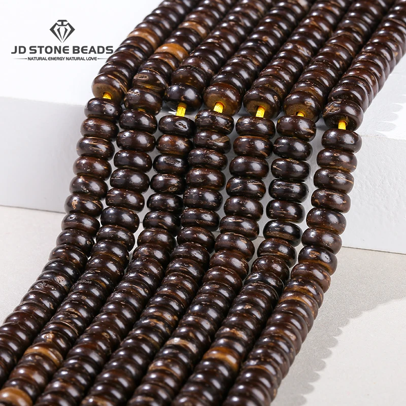 Natural-Wooden-Bead-Brown-Coconut-Shell-Abacus-Beads-Flat-Round-Spacer ...