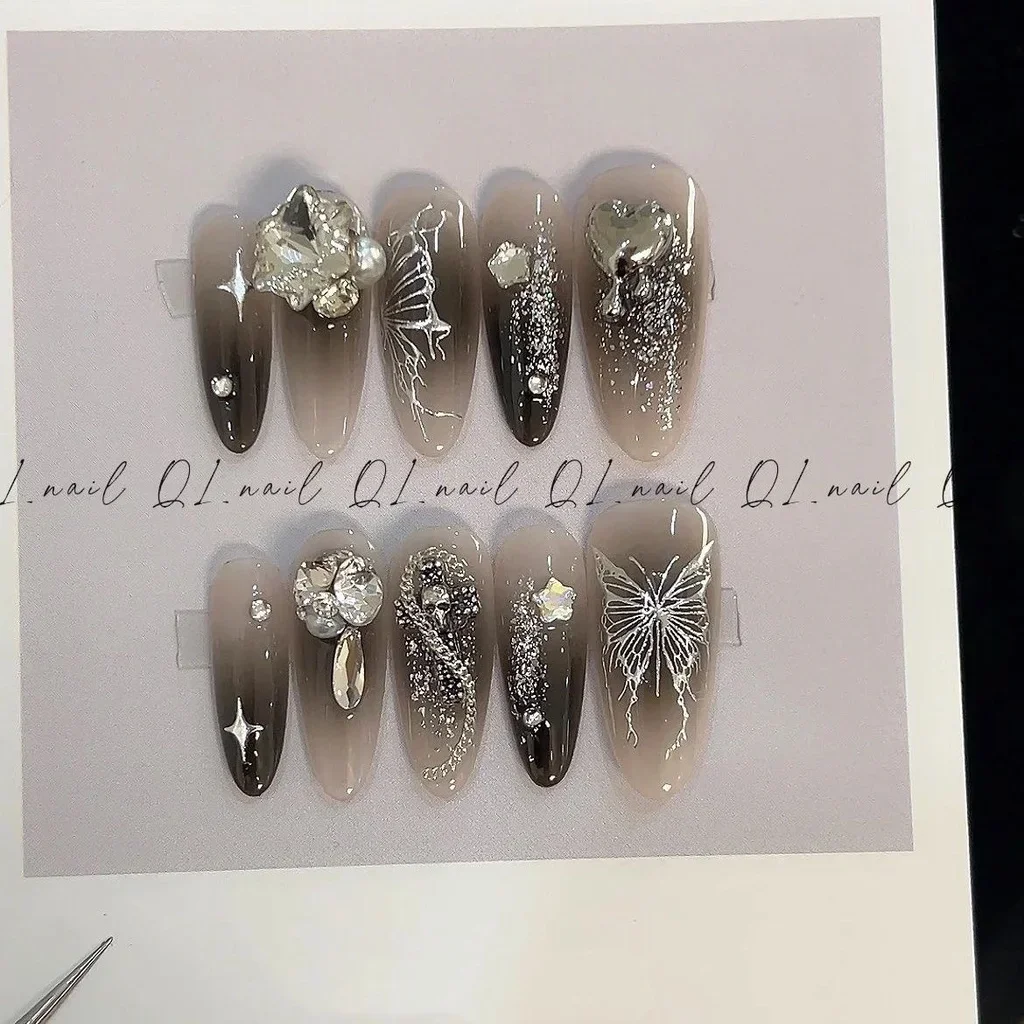 Y2K-Fake-Nails-Dark-Style-Nail-Patch-Liquid-Butterfly-Nail-Art ...