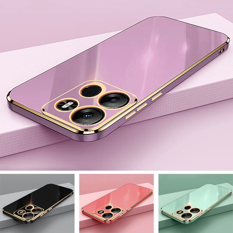 For Infinix Smart 7 Case Luxury Square Plating Infinix Smart 7 HD Phone Case Infinix X6515 X6516 ...