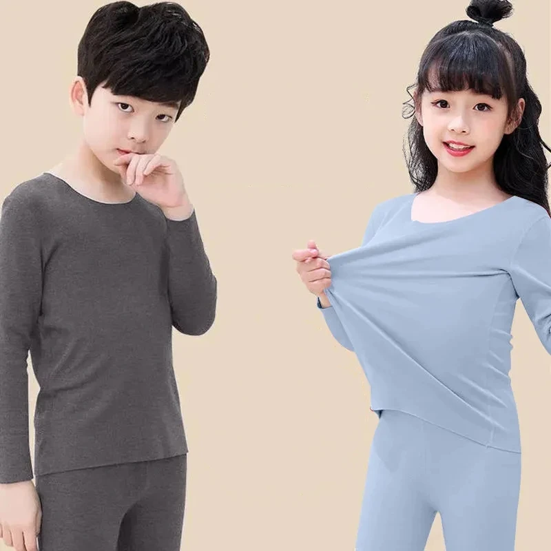 Children's Velvet Non-trace Thermal Underwear Set Boys Girls Skin ...