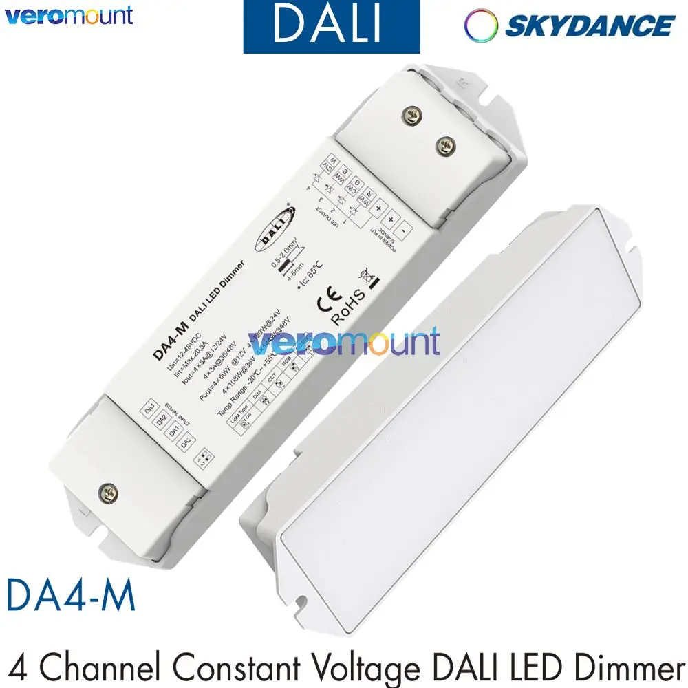 Skydance DA4-M LED Controller 4CH CV DALI Dimmer 12-48V 1 Address DT8 DT6/PWM Dimming for Single ...
