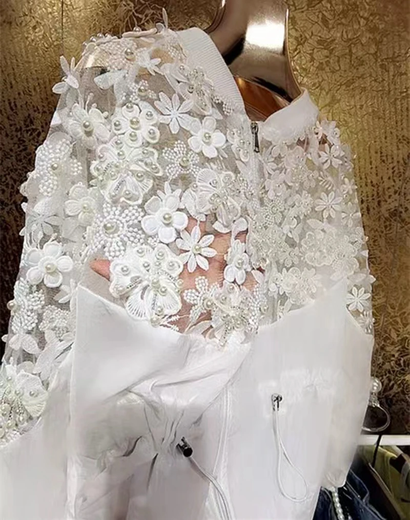 Luxury-Pearls-Beaded-Sequined-White-Cardigan-Open-Stitch-Zipper-Women ...