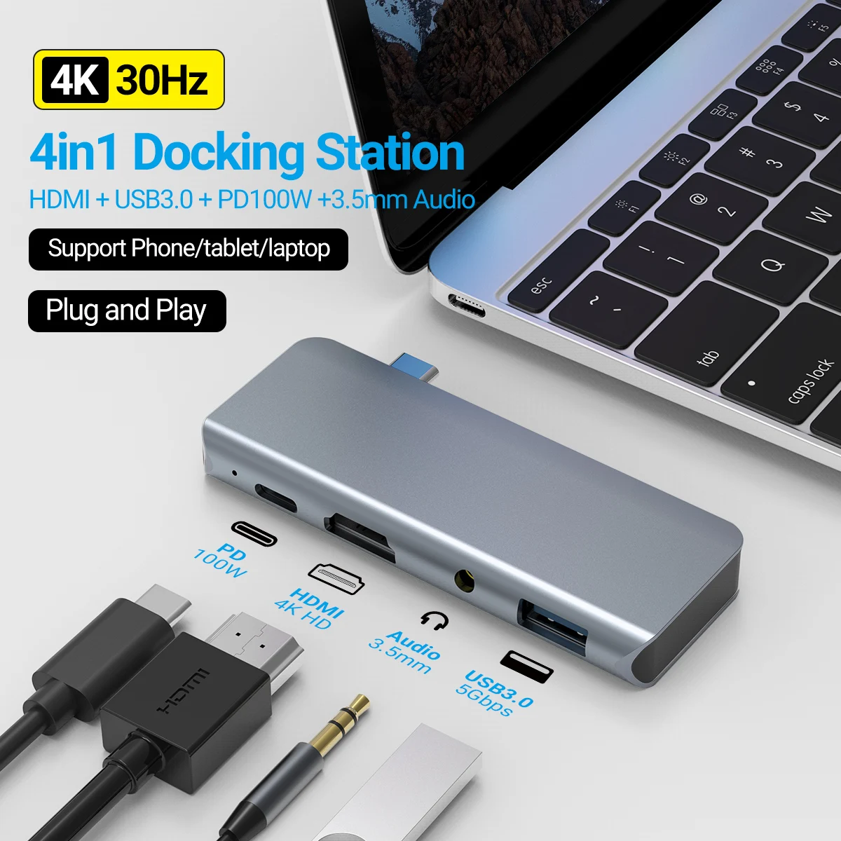Estaci-n-de-acoplamiento-USB-C-4-en-1-concentrador-de-base-multipuerto ...
