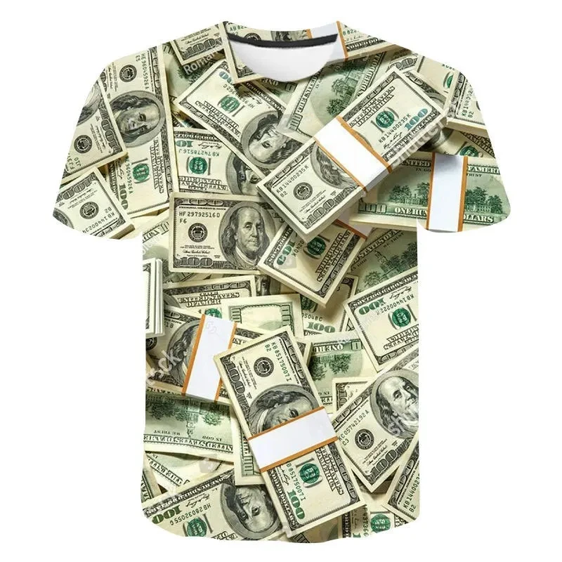 Summer New Paper Currency Pattern Men's Printed T-shirt Fun and Popular ...