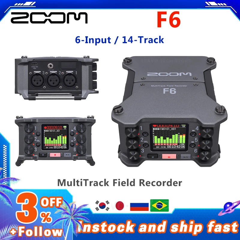 Zoom-F6-Gravador-de-Campo-Multitrack-Grava-o-Float-Profissional-Pr ...