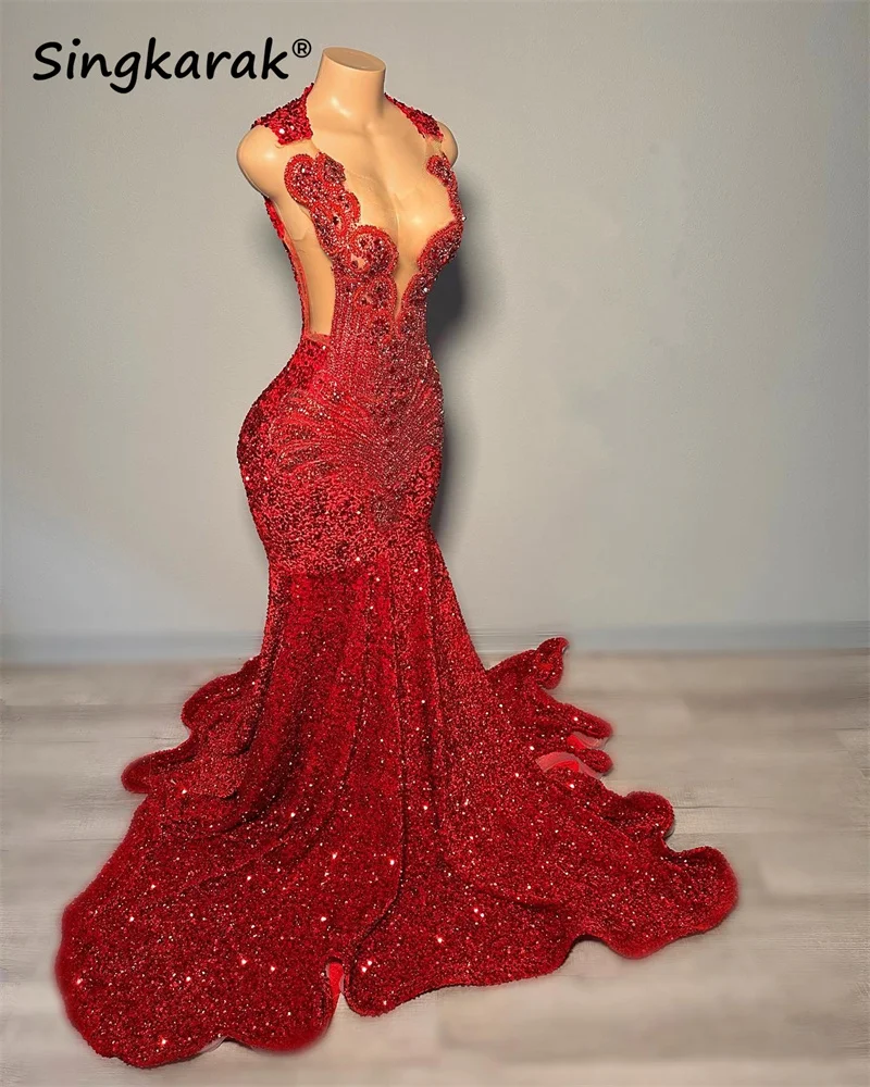 Long-Red-Dimonds-Prom-Dresses-Mermaid-Style-Luxury-Sparkly-Rhinestones ...