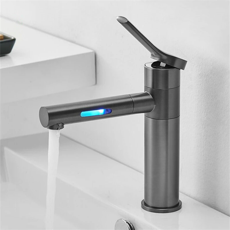 Brass Basin Faucets With Led Light Bathroom Sink Mixer Taps Hot & Cold ...