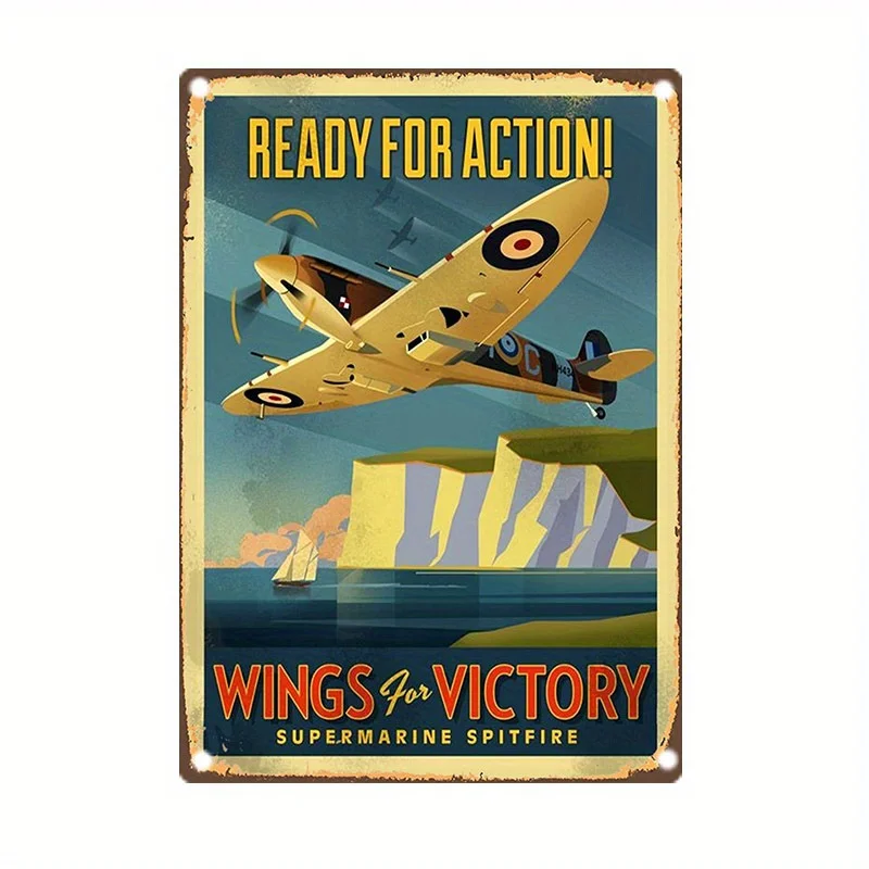 Vintage Supermarine Spitfire Metal Sign, - Classic Wall Art, Bright ...