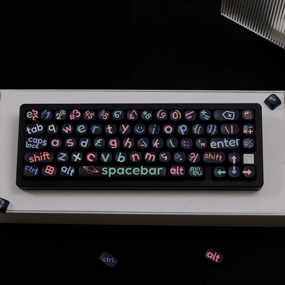 126Keys Irregular Large Font Keycaps XOA MOA Profile Dye Sub Black PBT ...