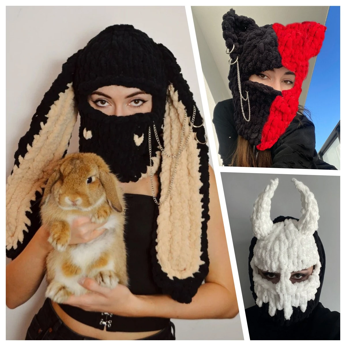 Balaclava Knitted Hat Funny | Balaclava Mask Ears | Full Face Beanie ...