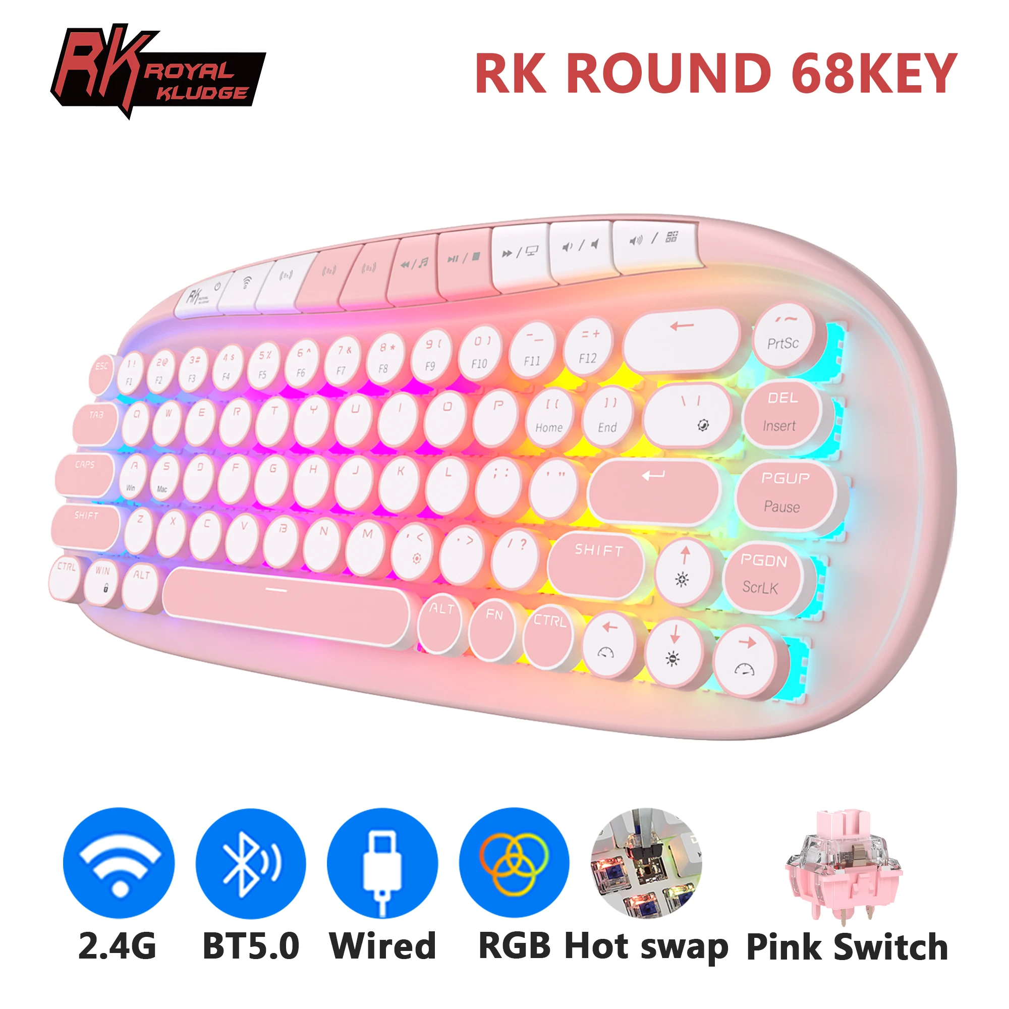 RK-ROUND-ROYAL-KLUDGE-Typewriter-Mechanical-Keyboard-Tri-Mode-2-4G ...