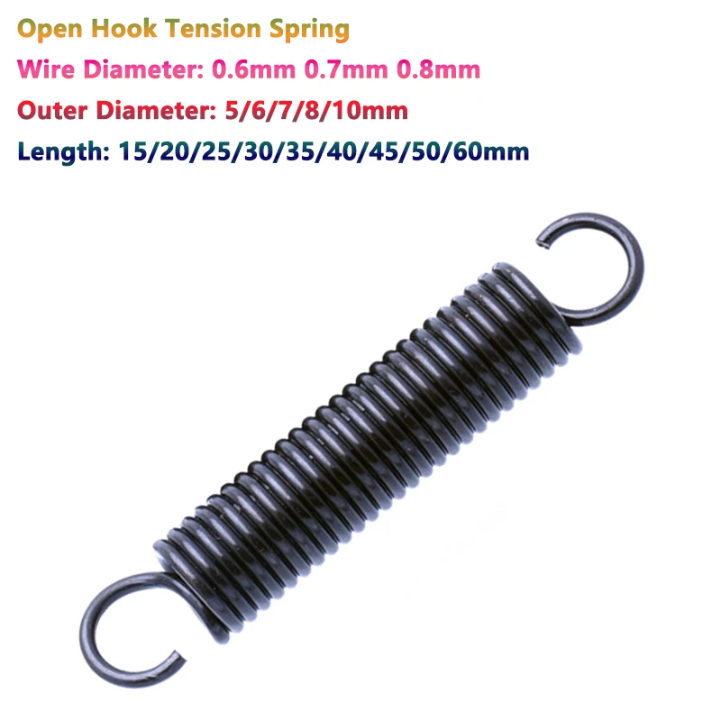 10pcs Wire Dia 0.6mm 0.7mm 0.8mm Open Hook Tension Spring Pullback ...