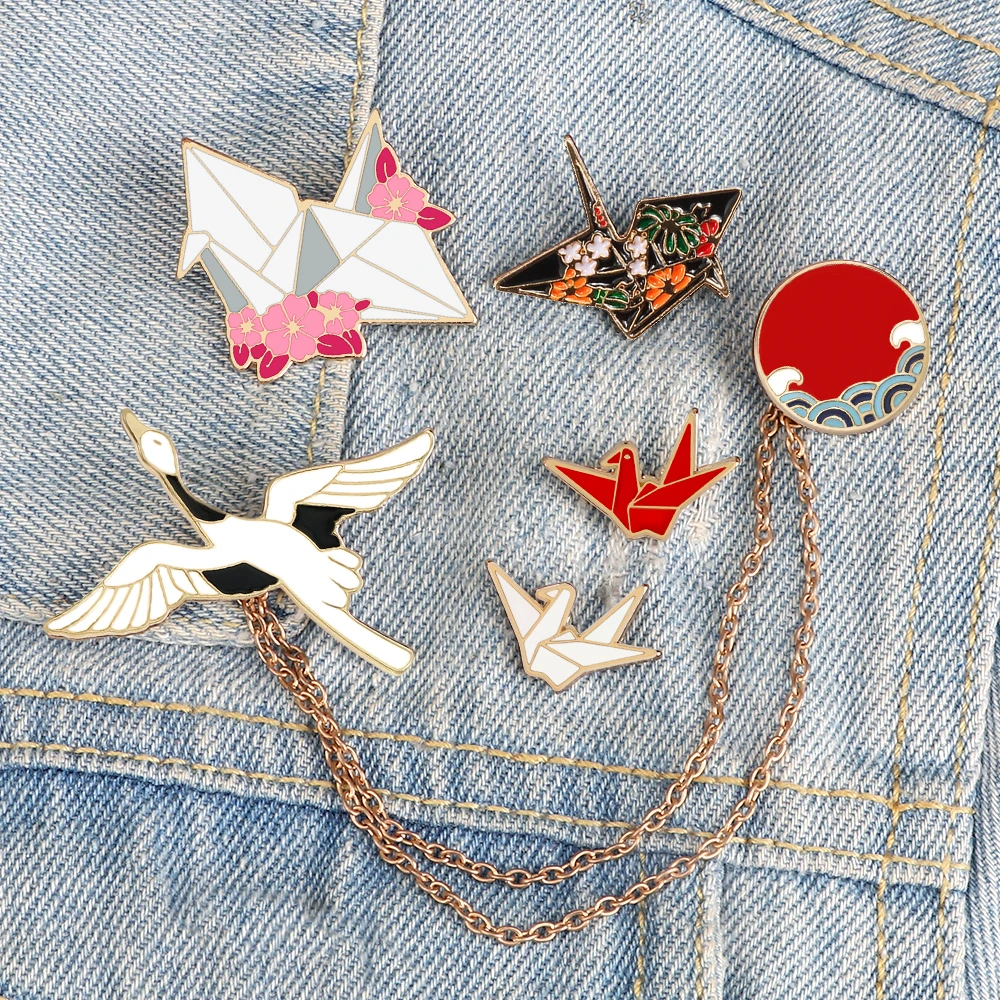 Cute Chinese Style Enamel Pins Lucky Paper Crane Brooches For Women ...
