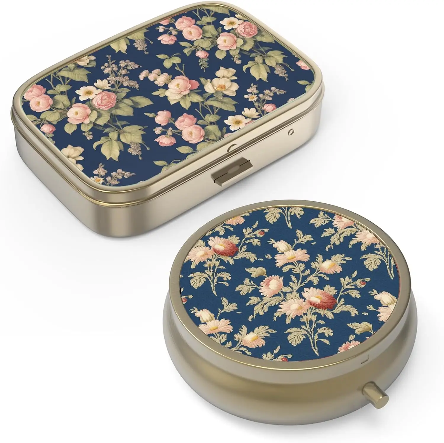 1/2 Pill Case Pill Box with Mirror Retro Small Pill Case for Purse or ...