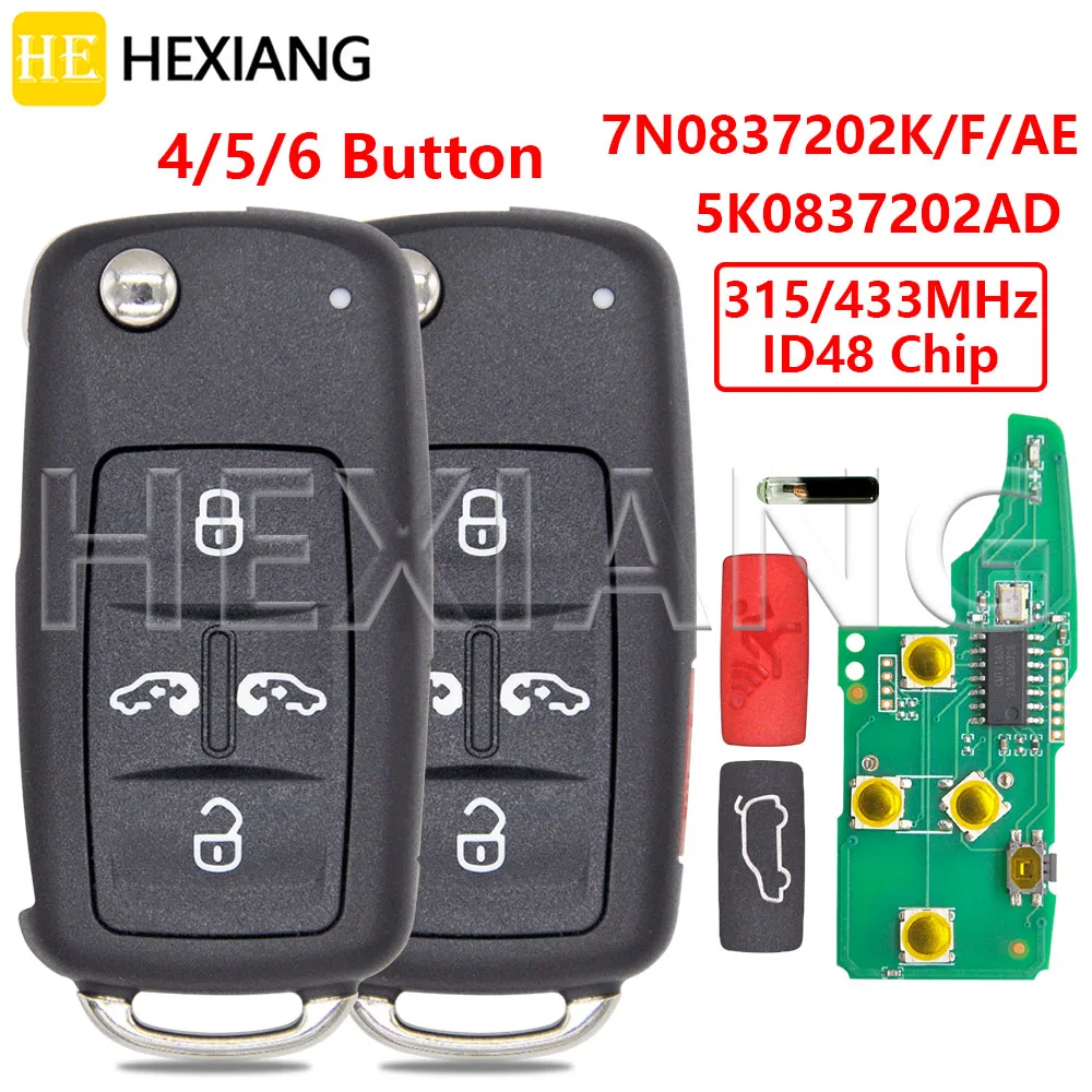 HE-5K0837202AD-7N0837202AE-F-K-ID48-Chip-315-433MHz-Flip-Car-Remote-Key ...