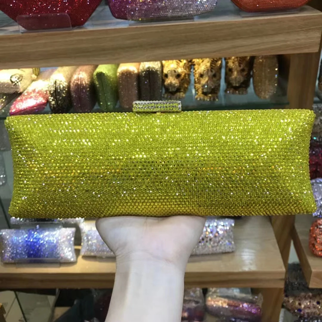 Lady Lemon Yellow Crystal Clutch Bag Women Rhinestone Evening Bags ...