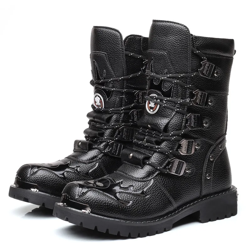 Winter Men Motorcycle Boots 2022 New Fashion Mid-Calf Punk Rock Punk ...