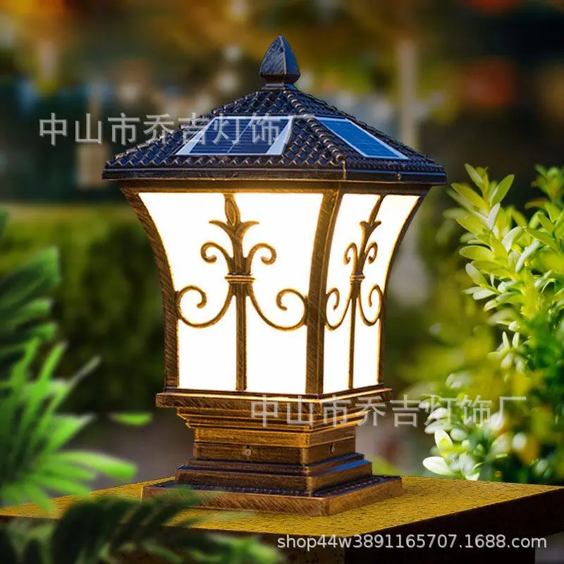 LED Solar Pillar Light Remote Control Retro Lantern Waterproof Outdoor ...