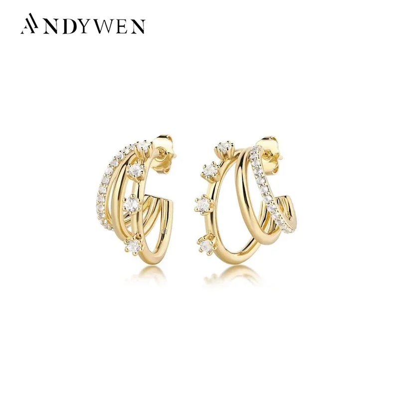 ANDYWEN 925 Sterling Silver Gold Three Triple Circle Hoops 20mm Round ...