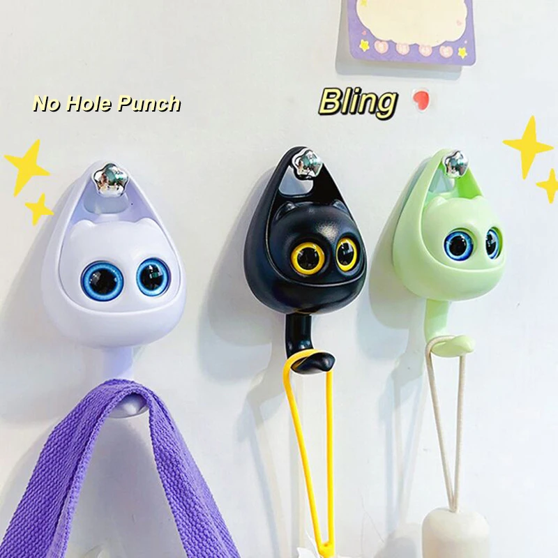 Cat Hanger Rack Cute Winking Hooks Strong Wall Self Adhesive Clothes ...