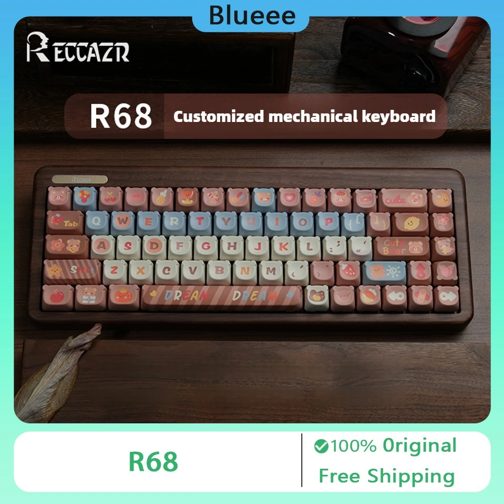 RECCAZR-R68-Mechanical-Keyboard-Walnut-Wood-Tri-Mode-Wireless-Bluetooth ...