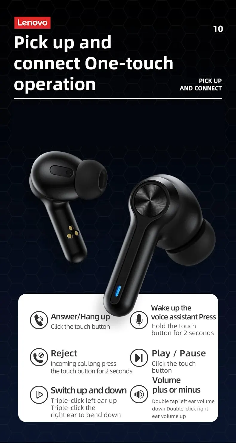 Lenovo LP3 Pro Wireless Earbuds | Bluetooth 5.0 | HiFi Sound | LED ...