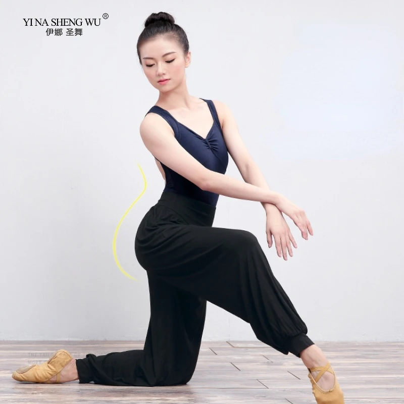 Women Ballet Dance Pants Loose Long Pants Elastic High Waist Dancewear ...