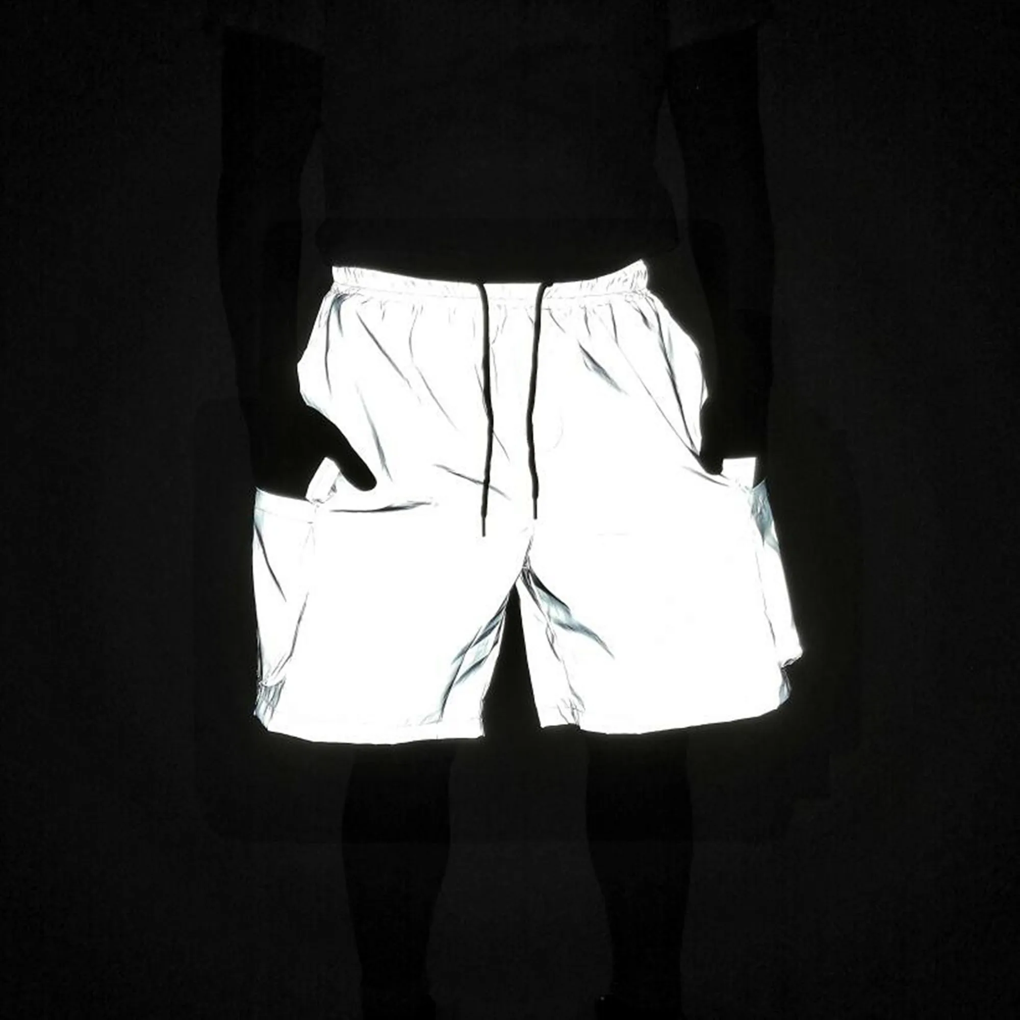 Holographic Men's Gray Reflective White Glow Shorts Festival Party ...