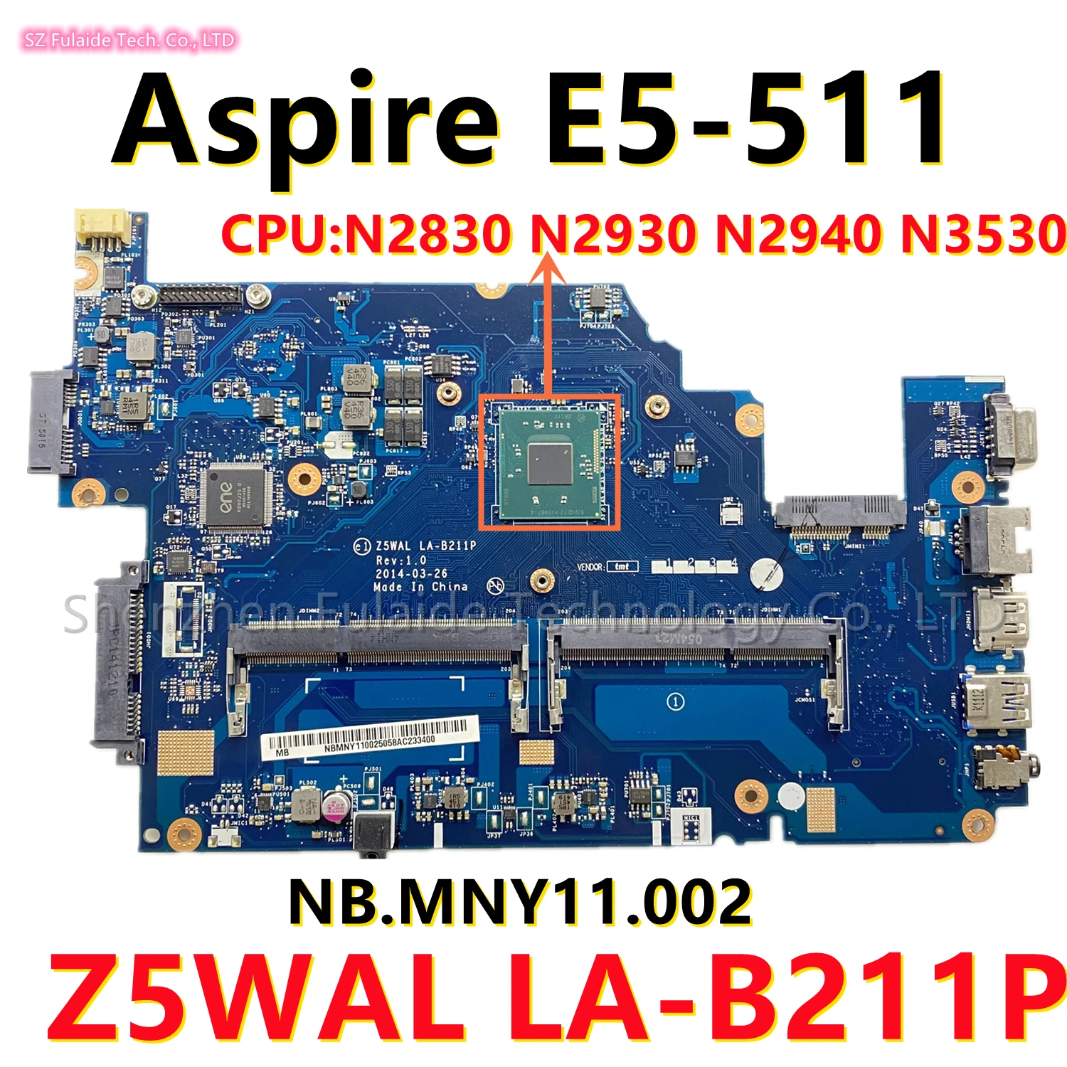 Z5wal LA-B211P mainboard para acer aspire E5-511 placa-mãe do portátil com intel n2830 n2930 ...
