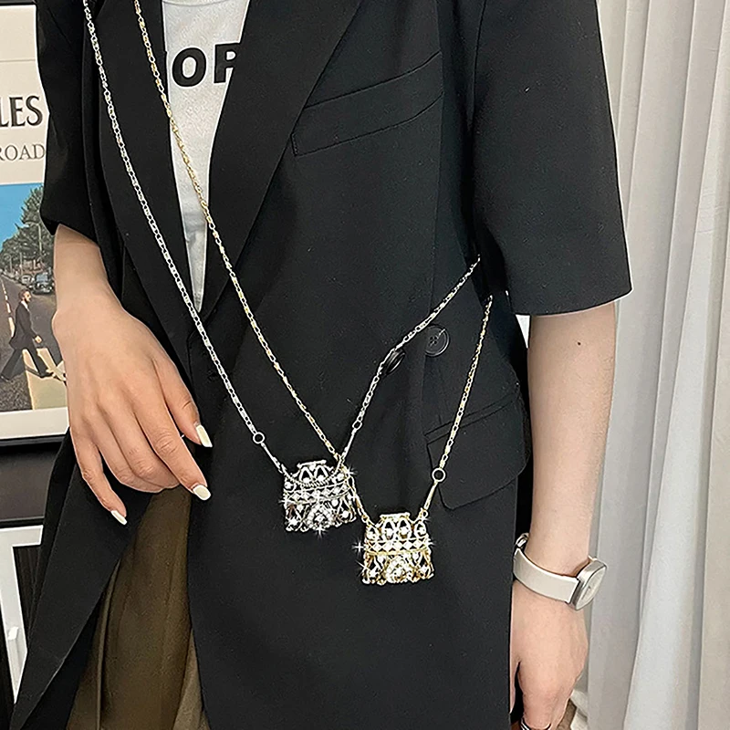Gold Silver Rhinestone Mini Bag Women's Crossbody Chain Handbag Metal ...