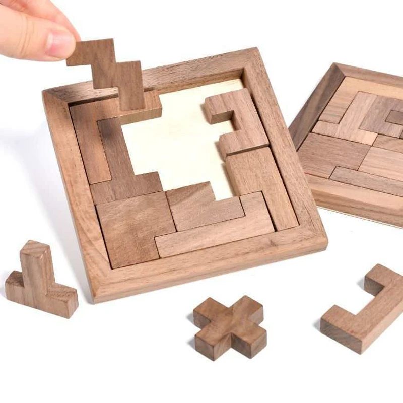Wooden Russian Blocks Puzzle Brain Teasers Tangram Jigsaw Fun Challenge ...