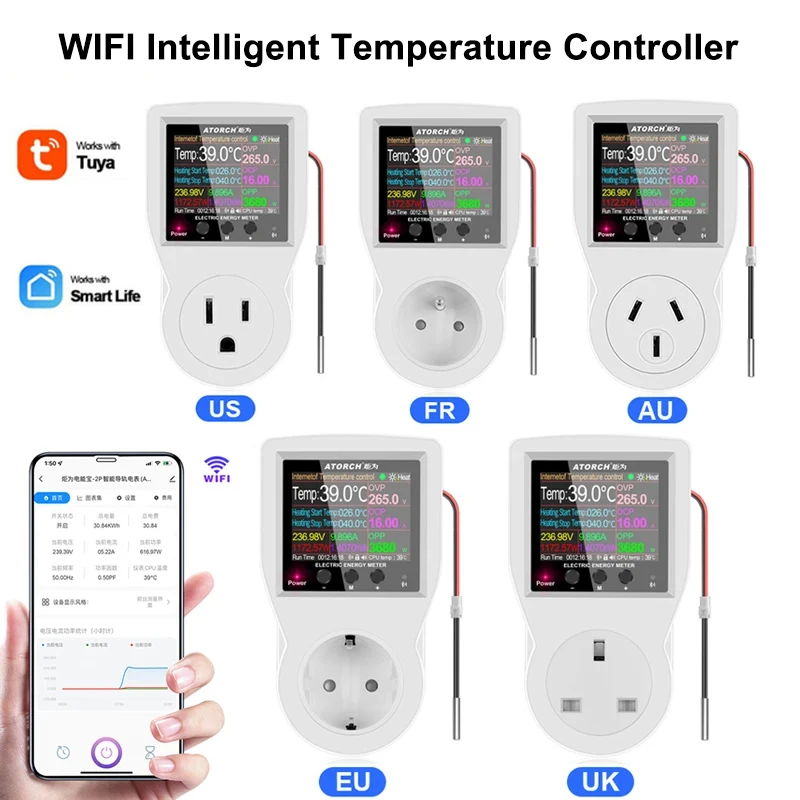 2 in 1 Wifi Tuya Thermostat Socket 16A AC 220V Incubator Temperature Controller Outlet Timer ...
