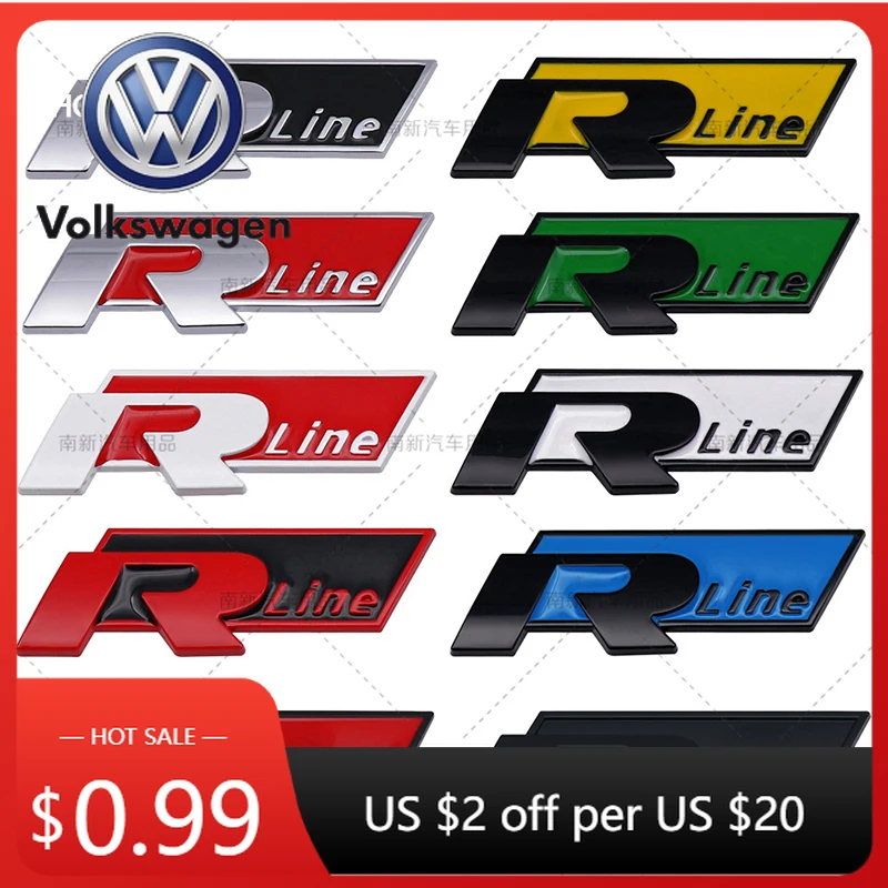 2026 Hot VOLKSWAGEN 3D Metal R Line Logo Rline Car Emblem Badge Sticker ...
