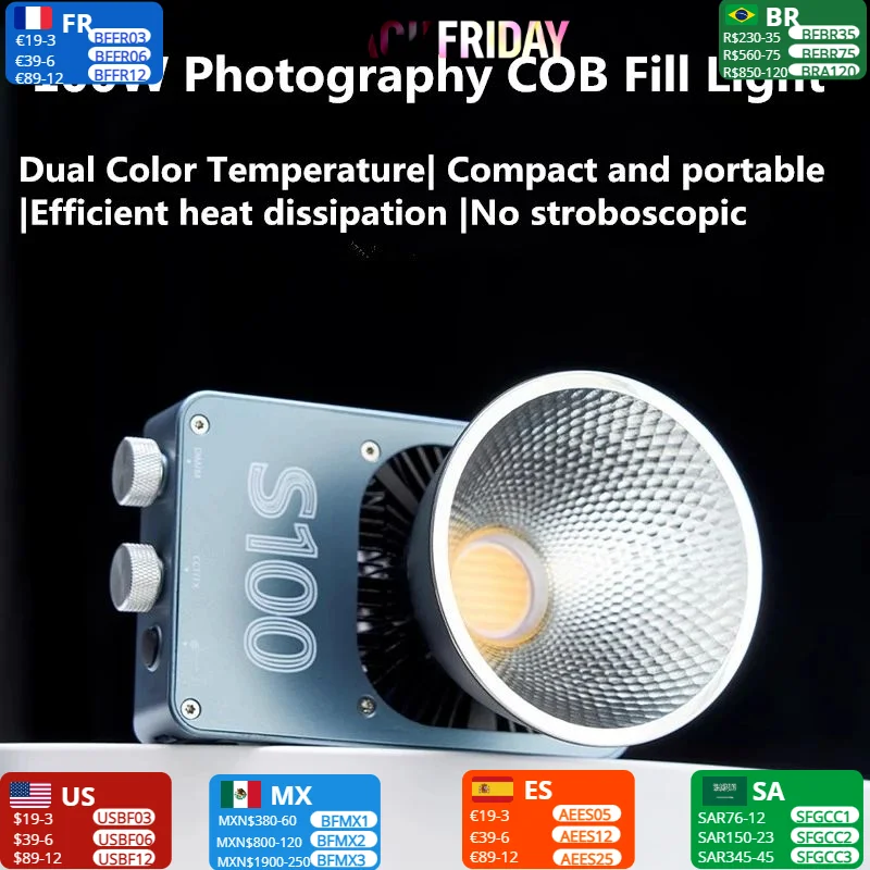 S100-100W-Photographic-Camera-Light-Dual-Color-COB-Fill-Lights-For ...
