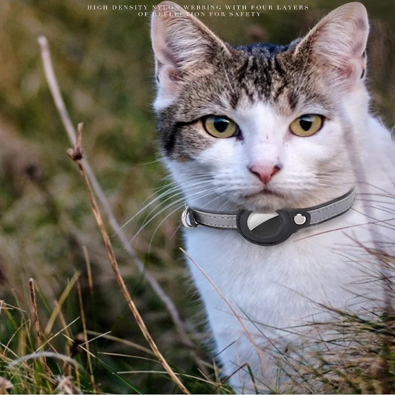 Airtag PU Leather Cat Collars Adjustable Puppy Kitten Necklace Cats ...