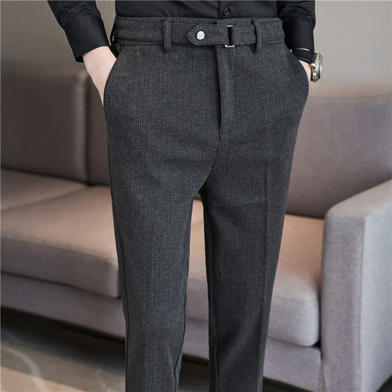 Calça masculina de terno casual de negócios, cintura elástica masculina ...