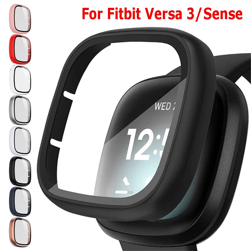 Protective Case for Fitbit Versa 3/Sense Cover Screen Protector Glass ...