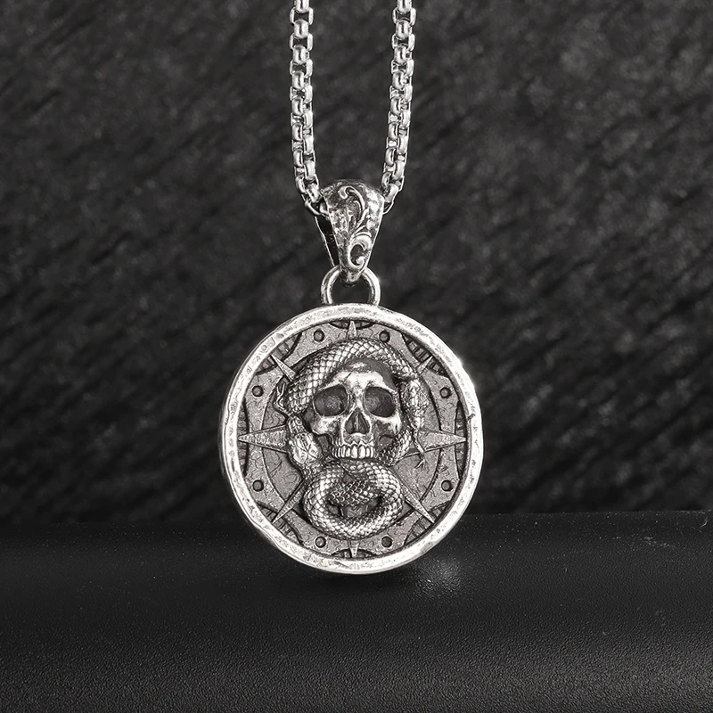 Retro-Dark-Skull-Snake-Medal-Pendant-Necklace-for-Men-and-Women-Punk ...