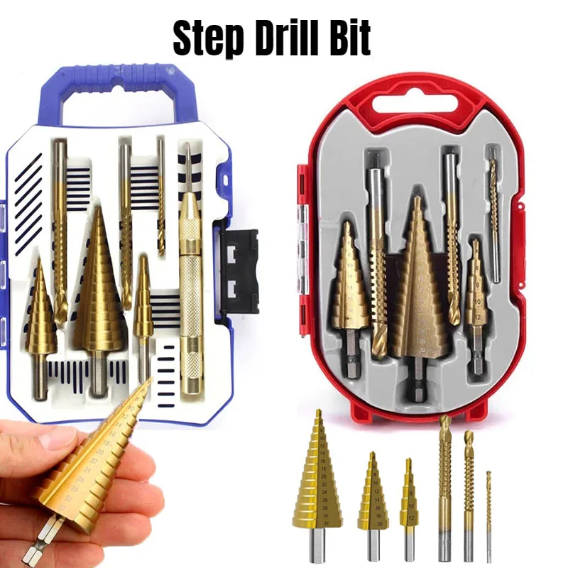 HSS-Step-Drill-Bit-Sets-Straight-Groove-Titanium-Coated-Cone-Hole ...