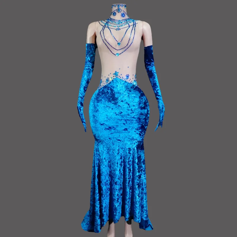 Ladies Luxury Dresses Custom-Made Blue Robes Nightclub Singers Balls ...