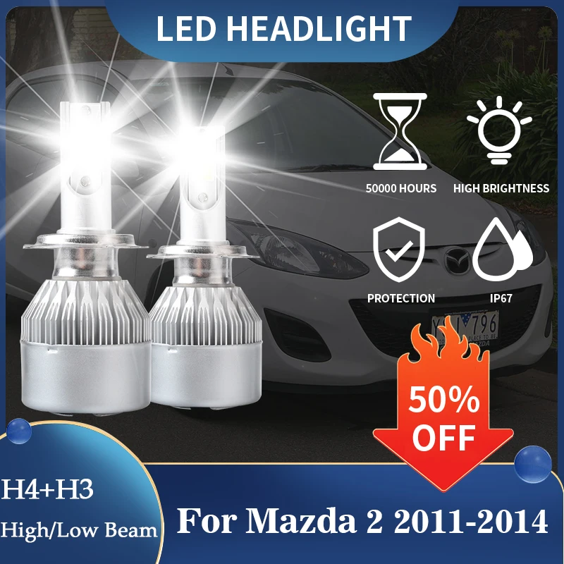 H4-H3-LED-Headlight-Bulbs-For-Mazda-2-2011-2012-2013-2014-Hatchback-Fog ...