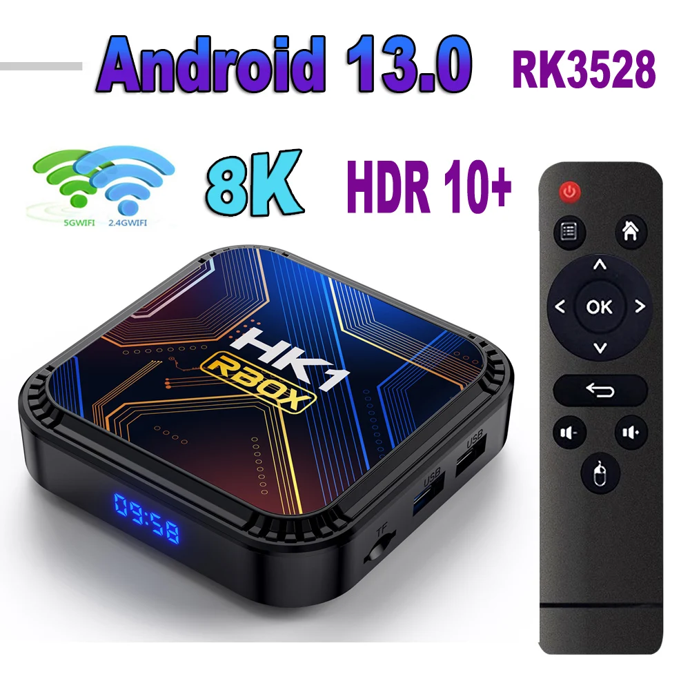 HK1 RBOX K8S Android 13 TV BOX RK3528 64GB 32GB 16GB 2,4G 5G WIFI BT 4 ...