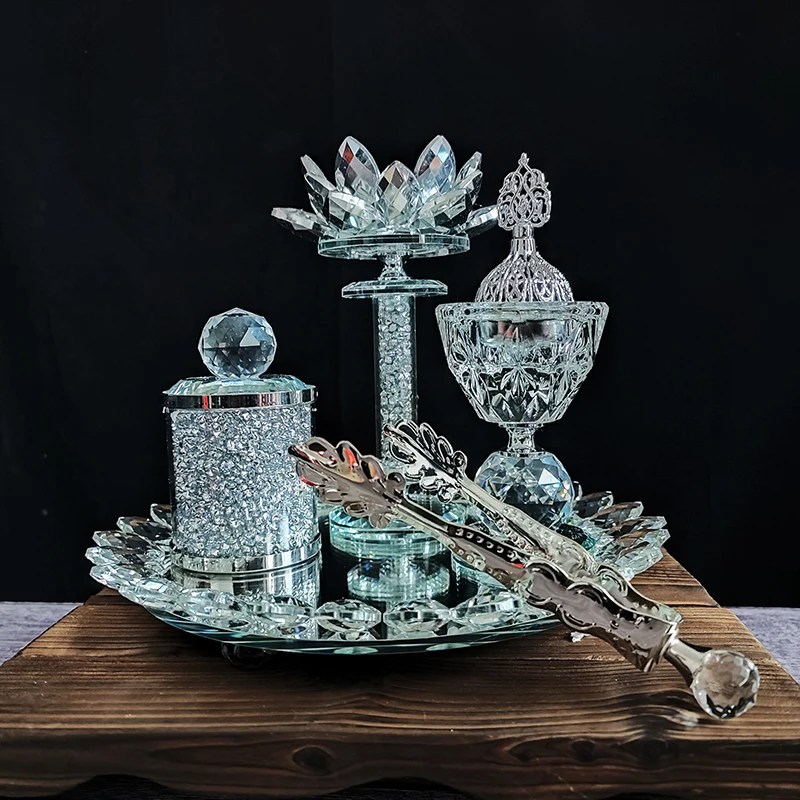 5 In 1 Luxury Glass Crystal Arabia Incense Burner Suit Sliver Golden ...