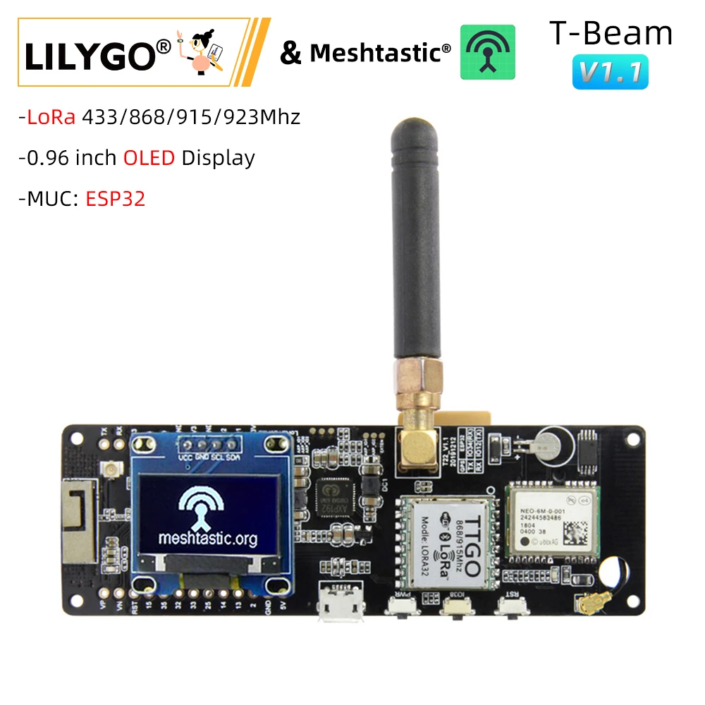 LILYGO® TTGO Meshtastic T Beam V1.1 ESP32 LoRa 433/868/915/923Mhz Wireless Module WiFi GPS NEO ...