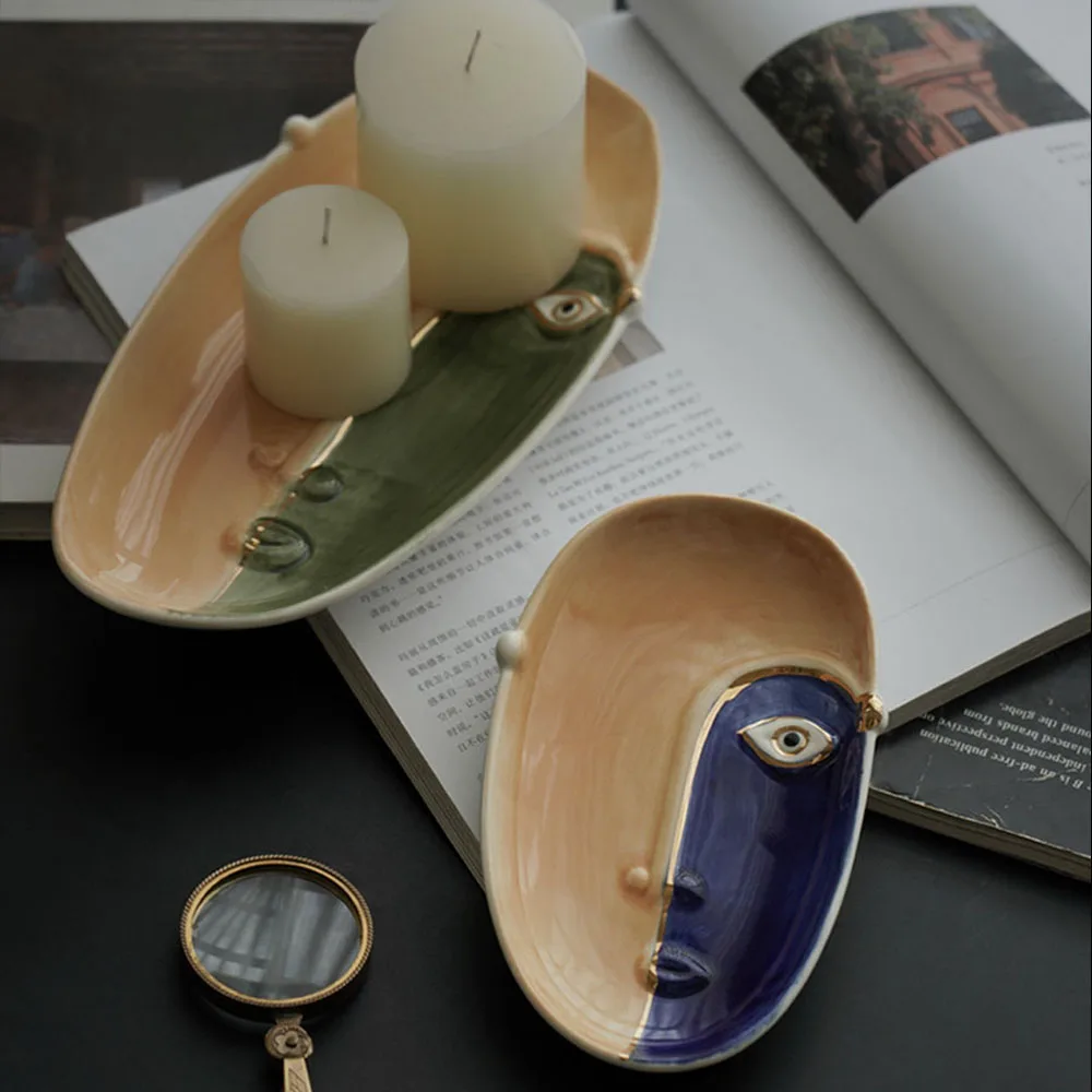 Nordic-Hand-painted-Human-Face-Ceramic-Fruit-Plate-Ornaments-Living ...