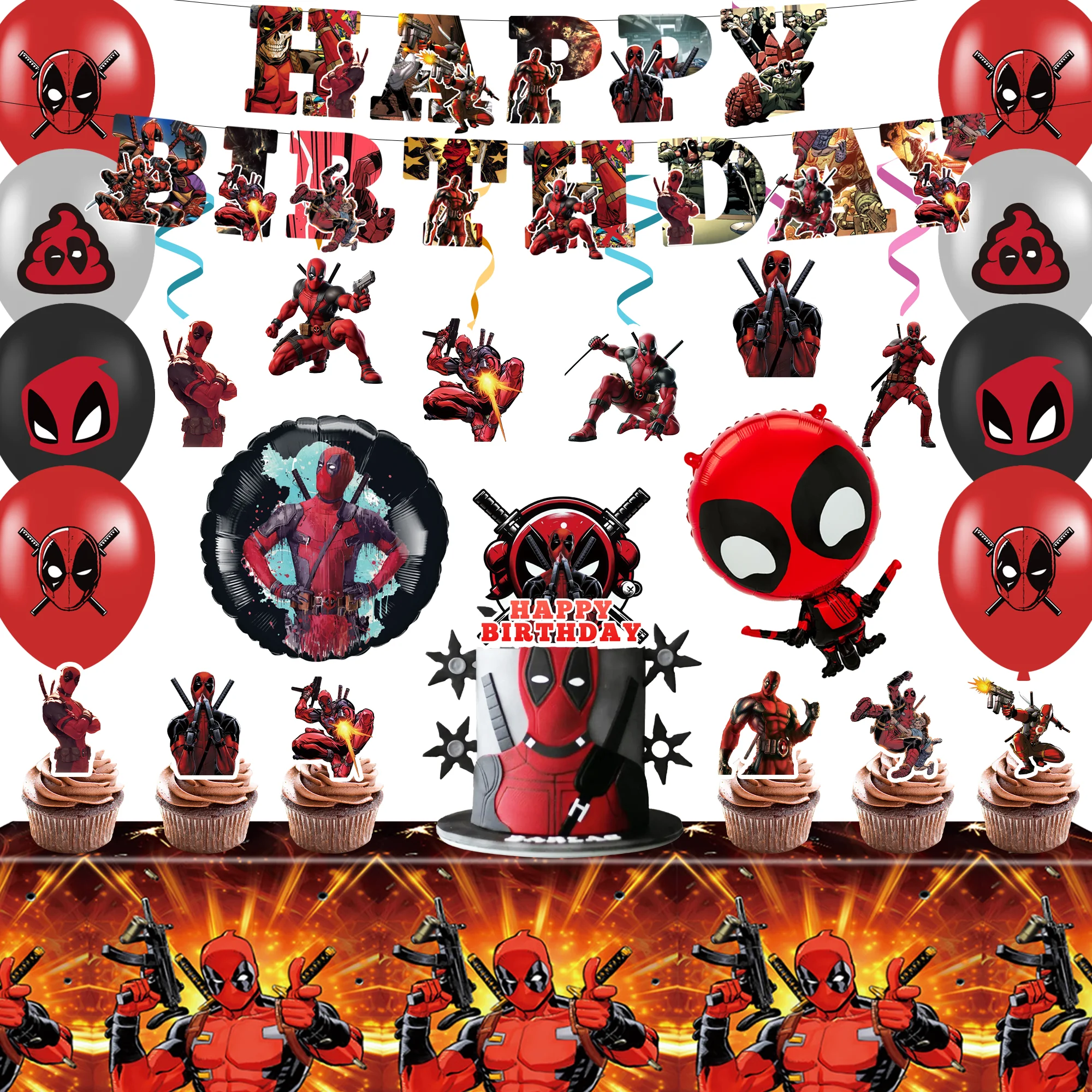 47 Pcs Marvel Deadpool Party Decorations-Deadpool Party Banner Balloon ...