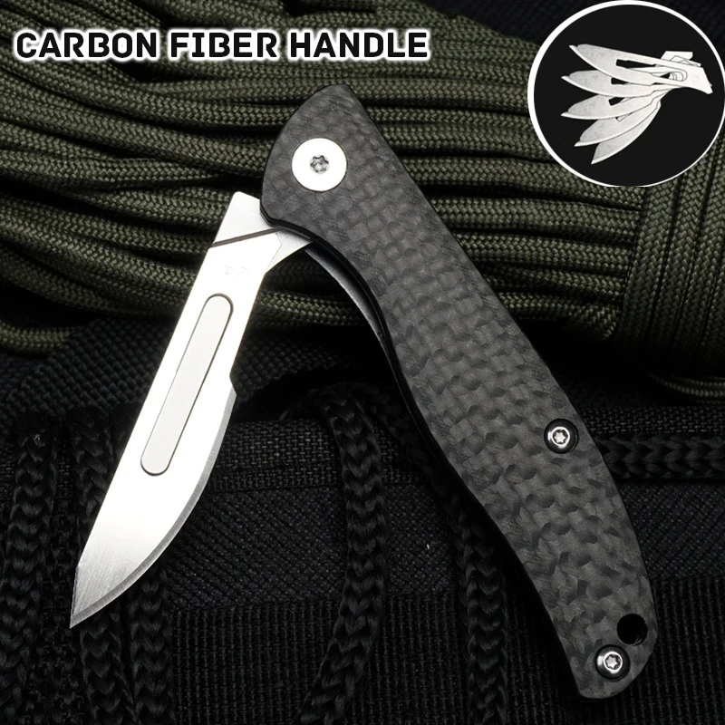 NEW Carbon Fiber Folding Knife EDC Portable Pocket Knifes Selfdefense ...
