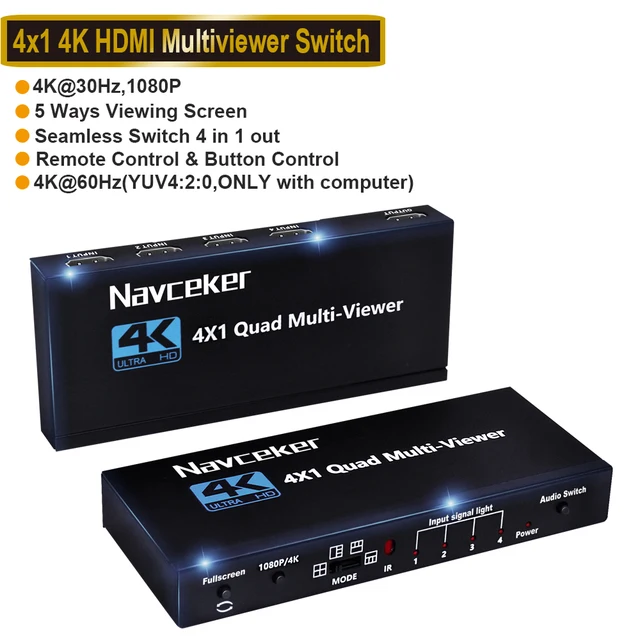 Navceker HDMI-compatible Multiviewer 4K 4 In 8 In 1 Out 1080P Quad ...