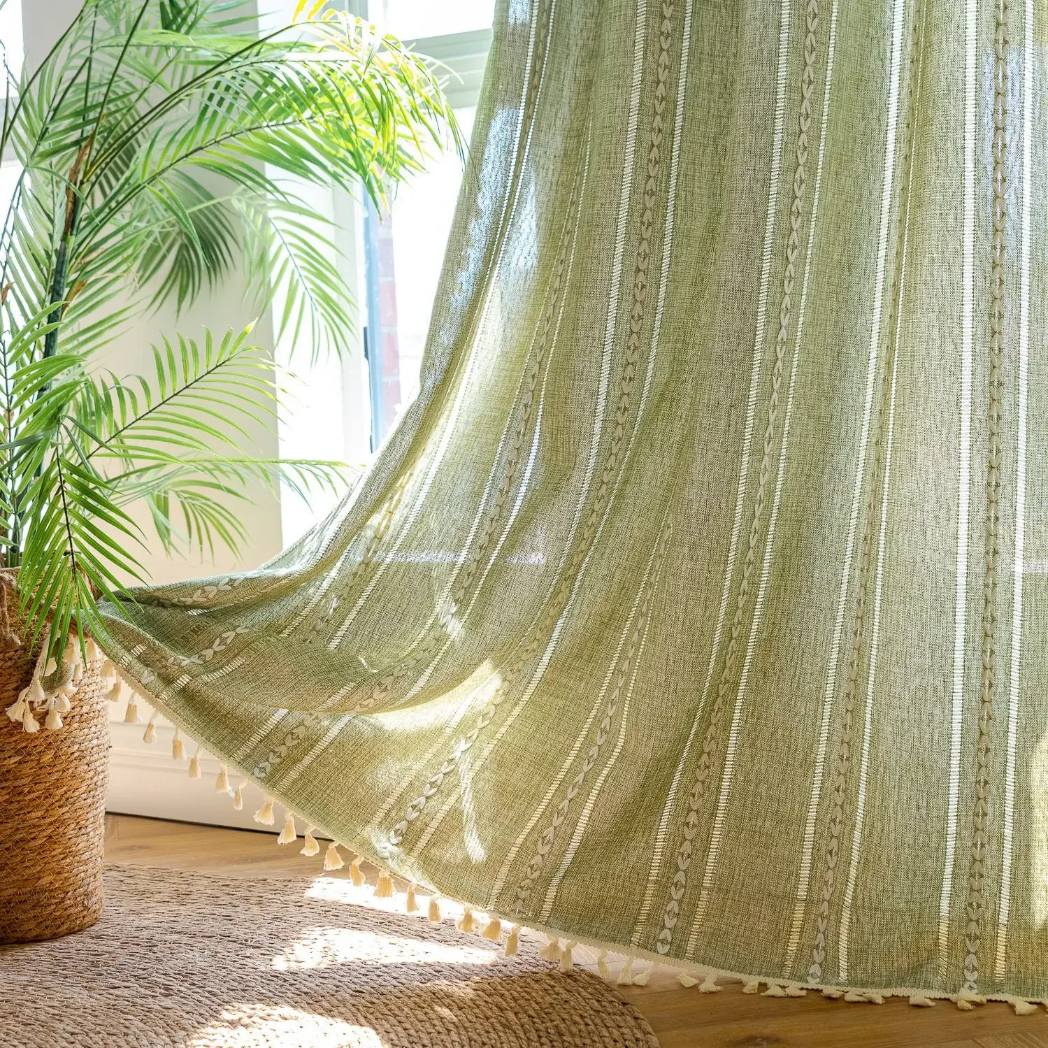 Amazon-Best-Seller-Green-Boho-Fringed-Curtain-Unique-Cottage-Decor ...